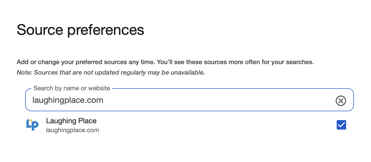 Make Laughing Place a Preferred News Source on Google
