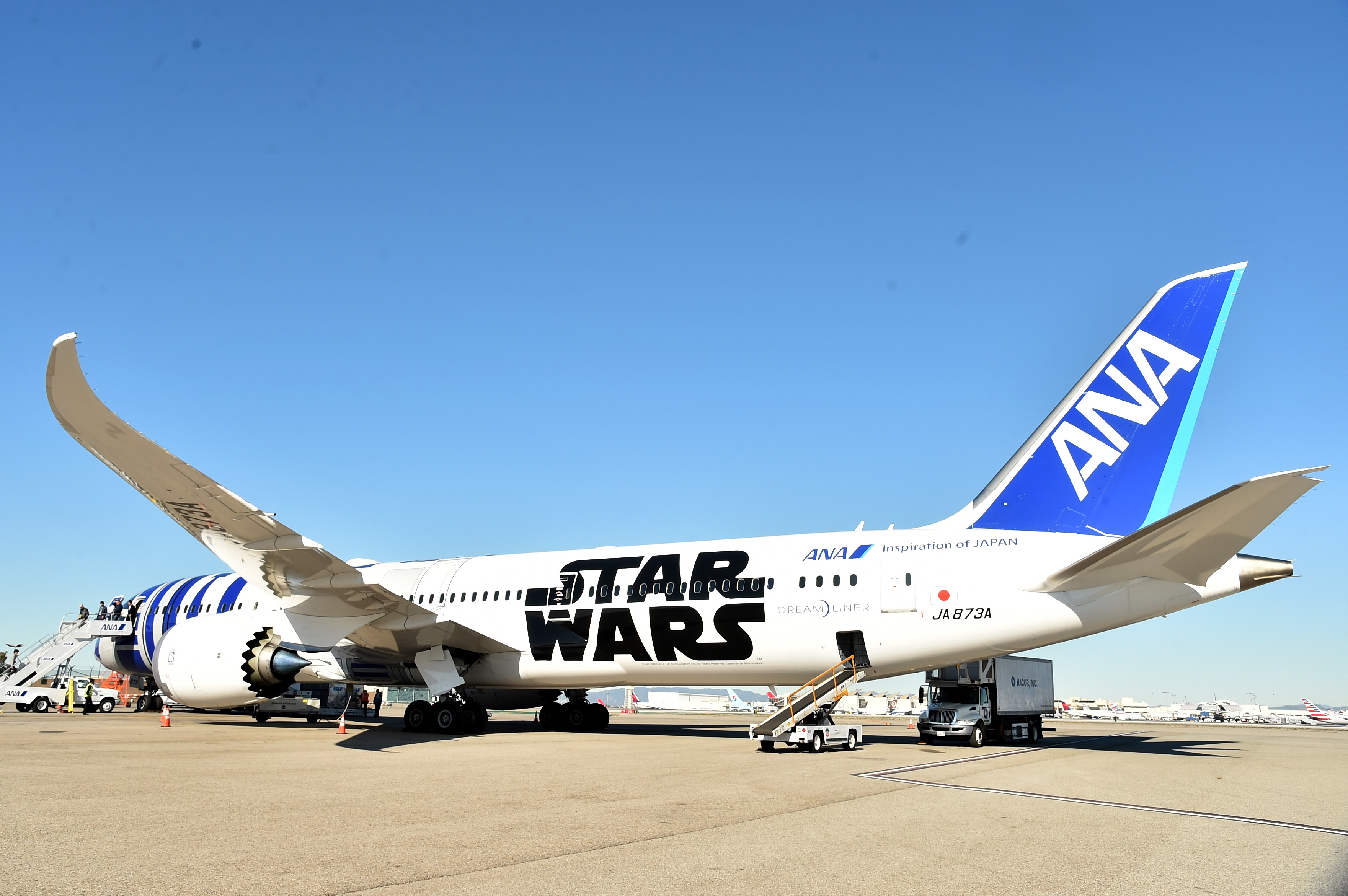 Star Wars Cast Jet Sets to London in R2-D2 Plane - LaughingPlace.com