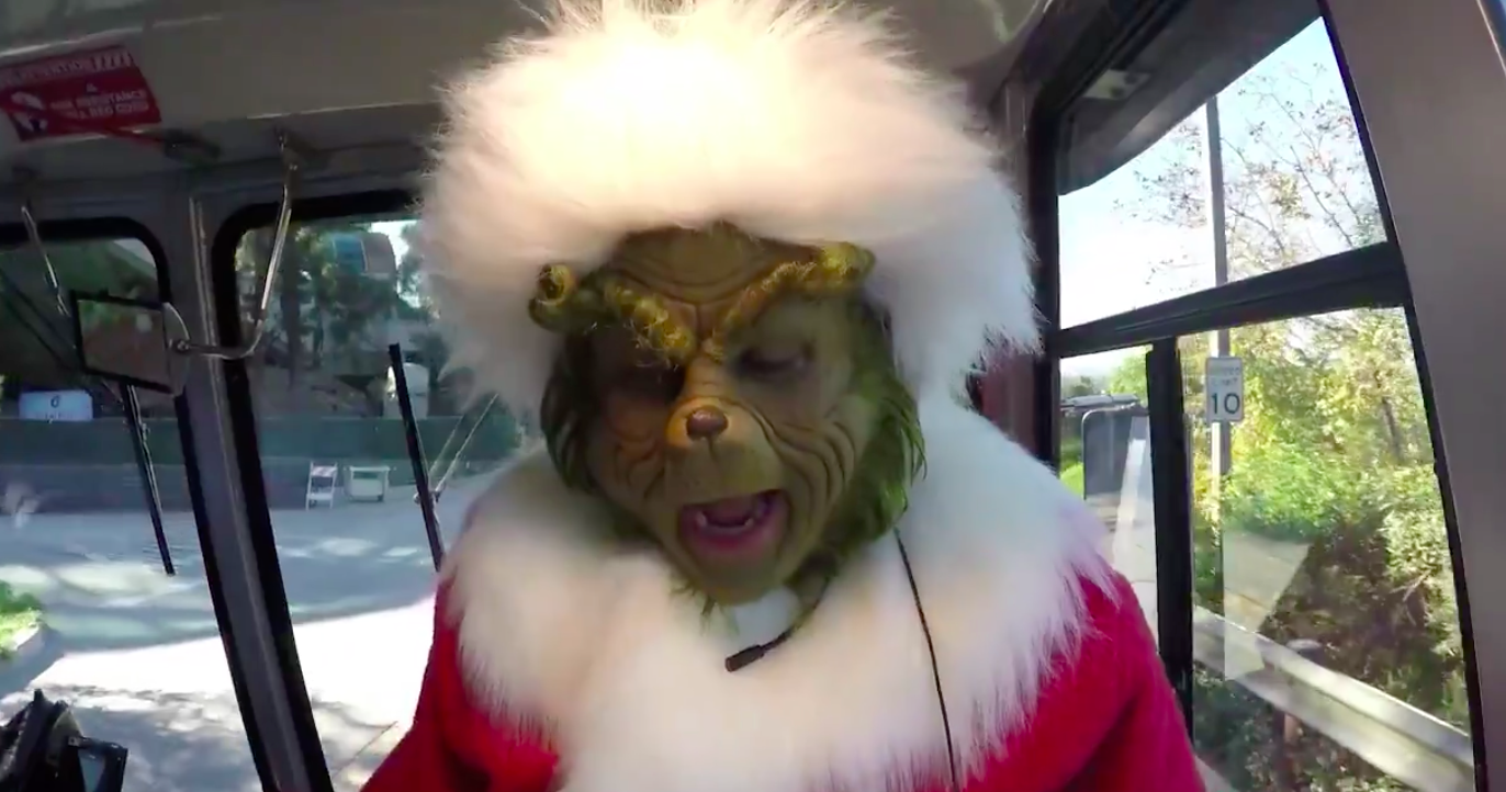 The Grinch Takes Over Studio Tour Tram at Universal Studios Hollywood
