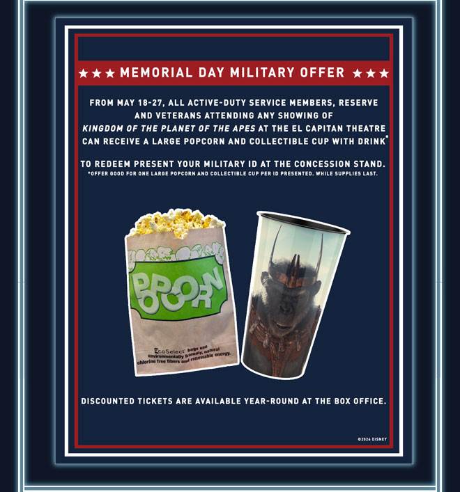 The El Capitan Theatre Announces Memorial Day Military Offer ...