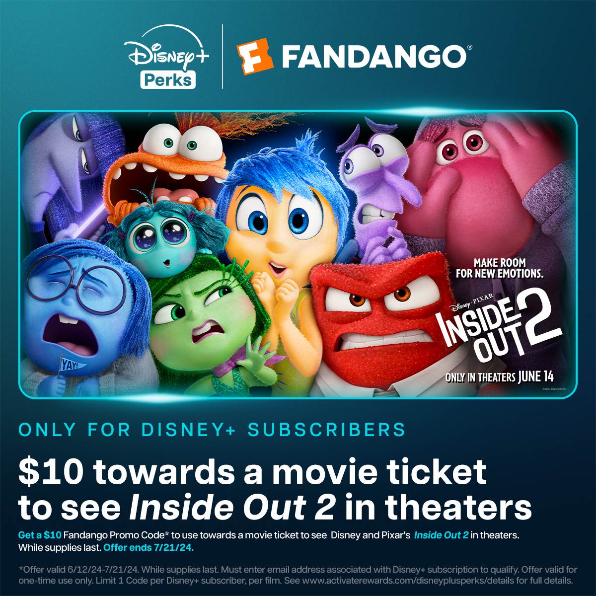 Disney+ Subscribers Can Save on “Inside Out 2” Tickets Through Fandango ...